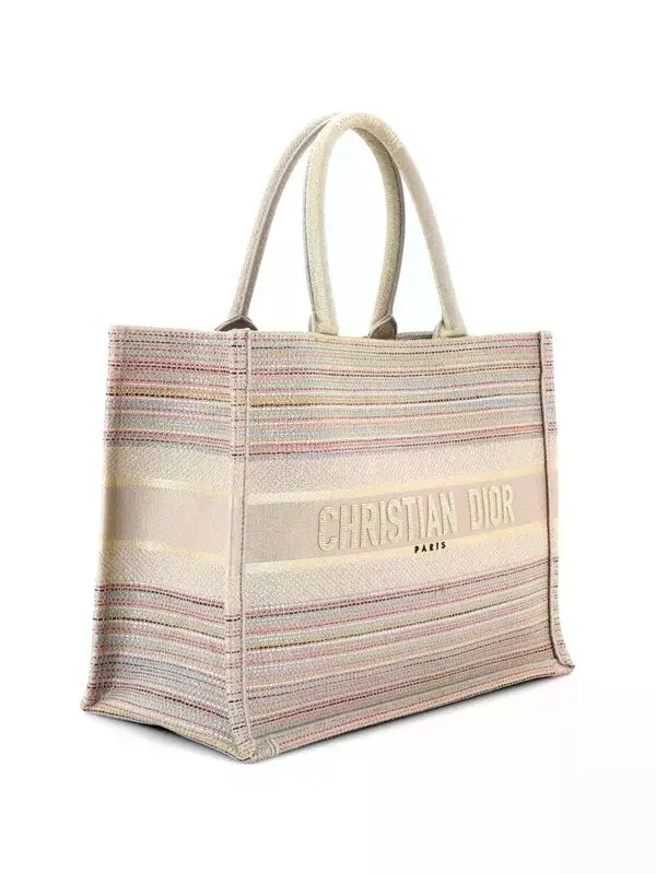 Dior Multicolor Stripes Embroidered Canvas Medium Tote Bag - Multicolour