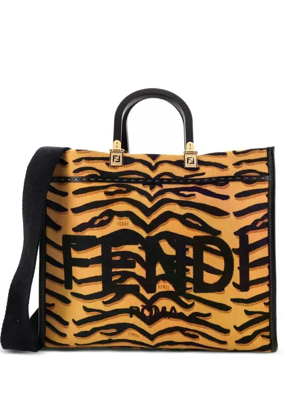 Fendi Sunshine Shopper Printed Canvas Medium Tote Bag - Brown