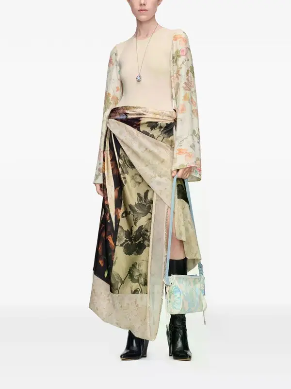 MAISON MARGIELA Silk Floral Asymmetrical Wrap Midi Skirt - Neutrals