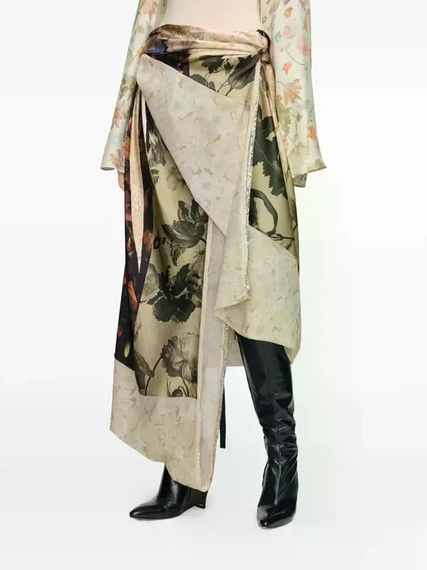 MAISON MARGIELA Silk Floral Asymmetrical Wrap Midi Skirt - Neutrals