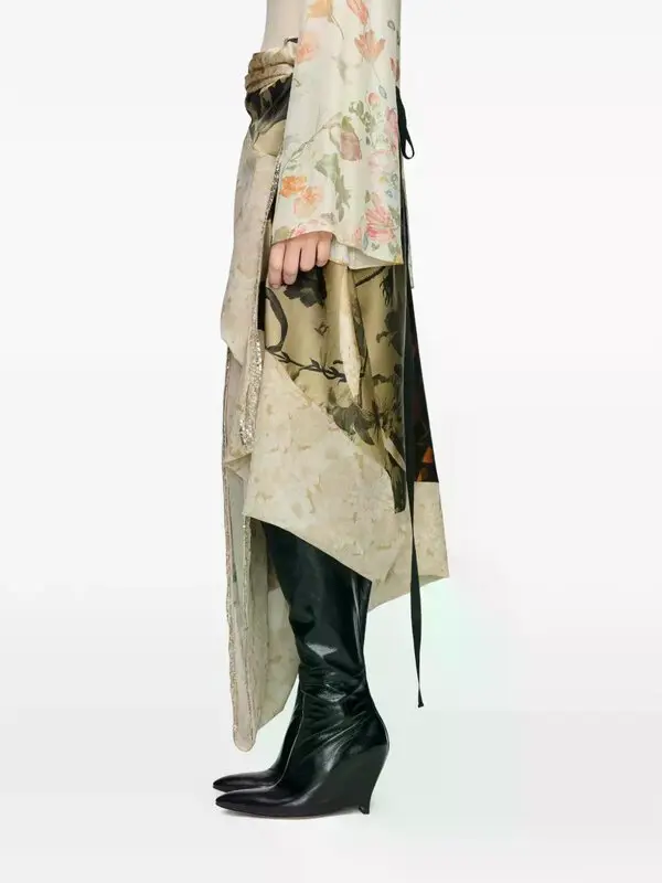 MAISON MARGIELA Silk Floral Asymmetrical Wrap Midi Skirt - Neutrals