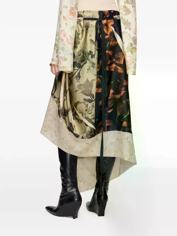 MAISON MARGIELA Silk Floral Asymmetrical Wrap Midi Skirt - Neutrals