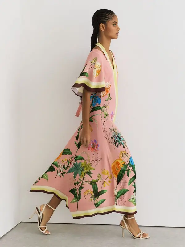REISS Flossy Floral-print Cut-out Midi Dress
