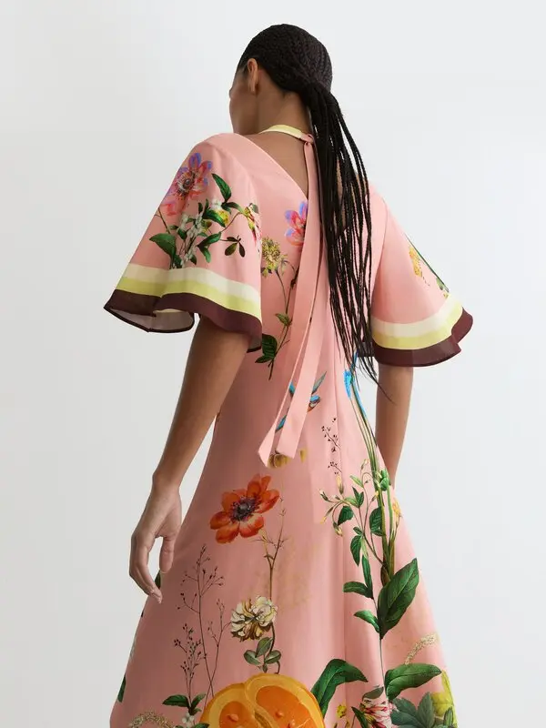 REISS Flossy Floral-print Cut-out Midi Dress