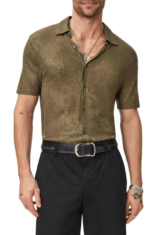 John Varvatos Biaggio Jacquard Mesh Short Sleeve Button-up Shirt - Eucalyptus