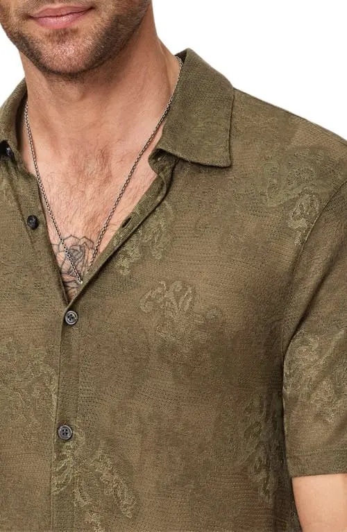 John Varvatos Biaggio Jacquard Mesh Short Sleeve Button-up Shirt - Eucalyptus