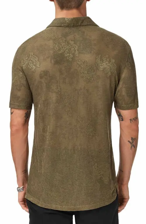 John Varvatos Biaggio Jacquard Mesh Short Sleeve Button-up Shirt - Eucalyptus