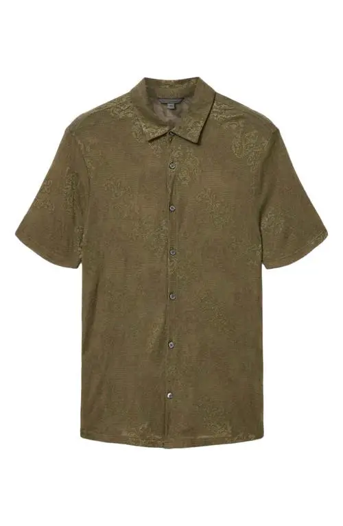 John Varvatos Biaggio Jacquard Mesh Short Sleeve Button-up Shirt - Eucalyptus