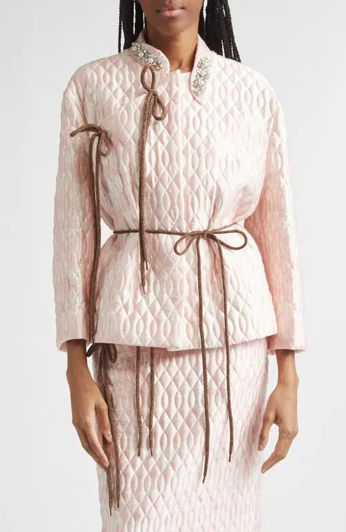 Simone Rocha Quilted Floral Collar Jacket - Pink/brown/pearl/clear