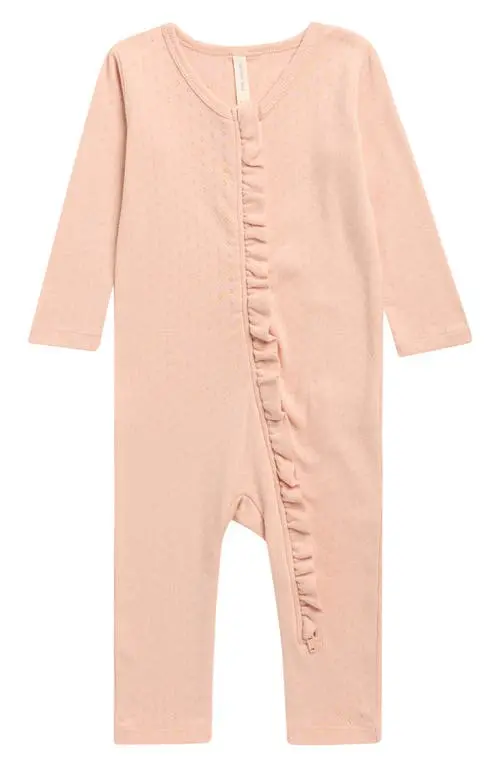 QUINCY MAE Ruffle Cotton Pointelle Romper - Melon