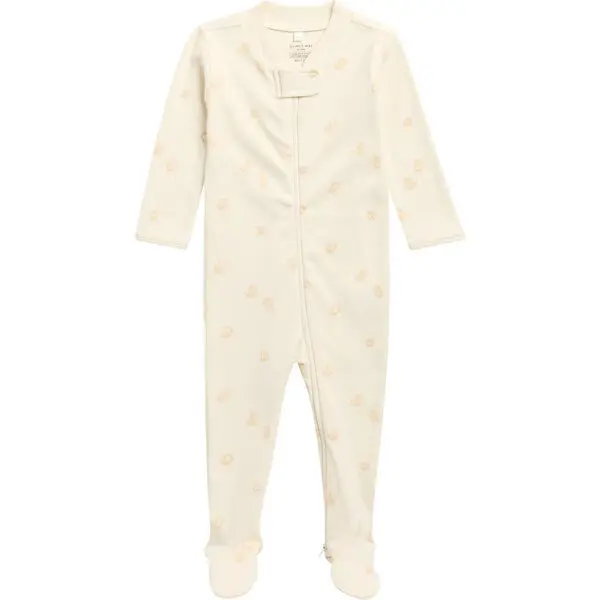 QUINCY MAE Print Organic Cotton Zip Footie - Ivory