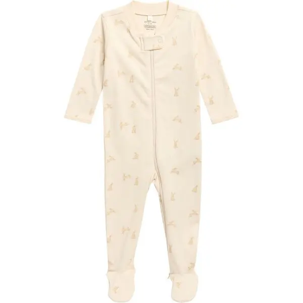 QUINCY MAE Print Organic Cotton Zip Footie - Natural
