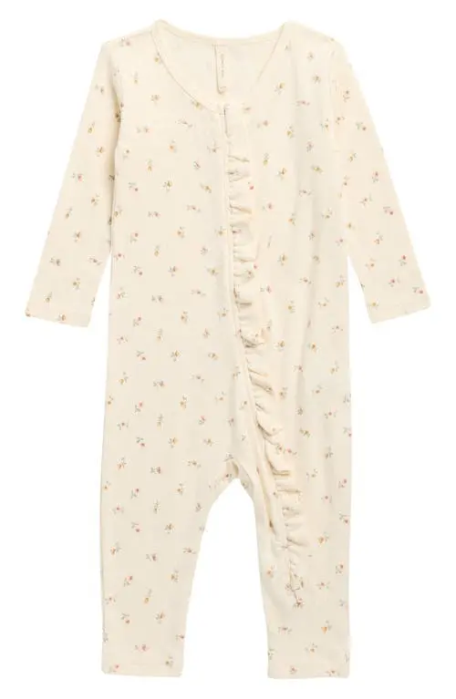 QUINCY MAE Petit Fleur Long Sleeve Organic Cotton Jumpsuit - Ivory
