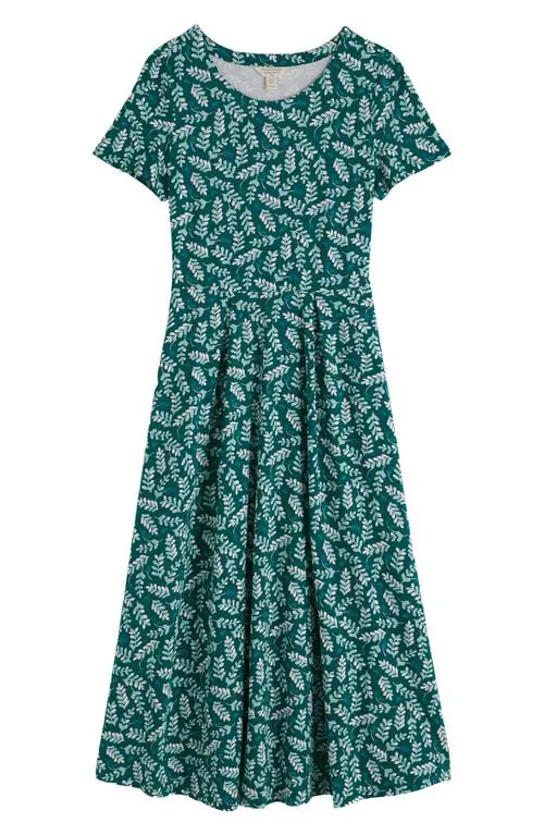 SEASALT CORNWALL Veronica Print Stretch Organic Cotton Jersey Midi Dress - Indigo Leaf Dark Wreckage