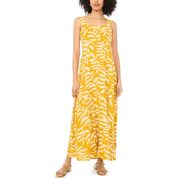 Vince Camuto Leaf Print Maxi Sundress - Golden Hue