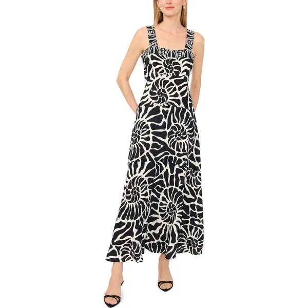 Vince Camuto Nautilus Print Maxi Sundress - Rich Black