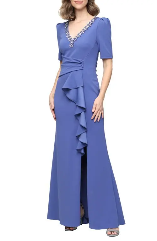 Alex Evenings Embellished Stretch Crepe Gown - Cornflower