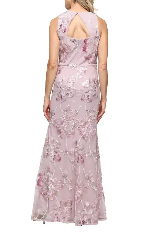 Alex Evenings Sequin Embroidered Mesh Column Gown