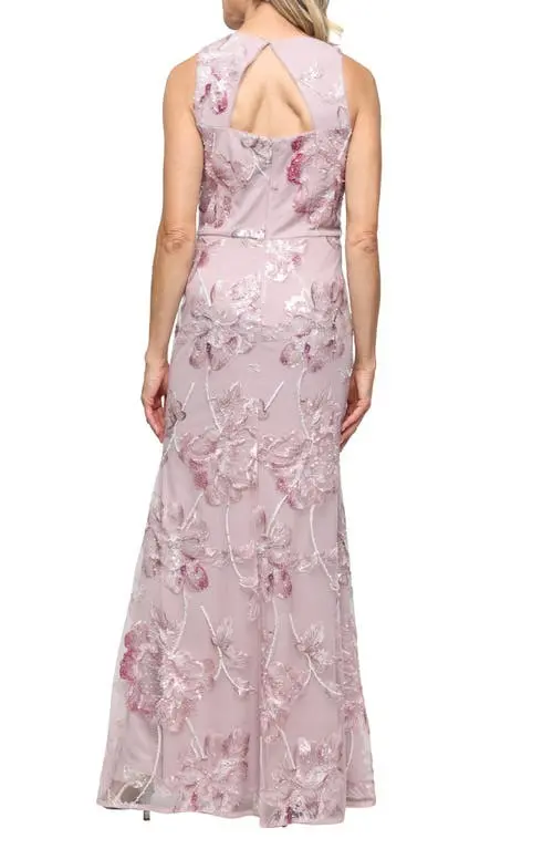 Alex Evenings Sequin Embroidered Mesh Column Gown