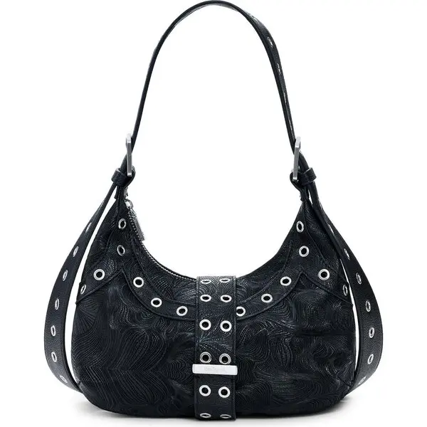Desigual Grommet Faux Leather Shoulder Bag - Black