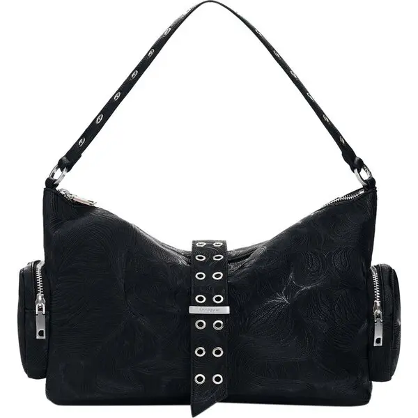 Desigual Embossed Faux Leather Handbag - Black