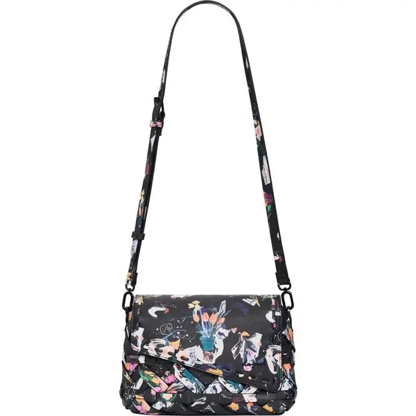 Desigual Floral Pattern Faux Leather Crossbody Bag - Black