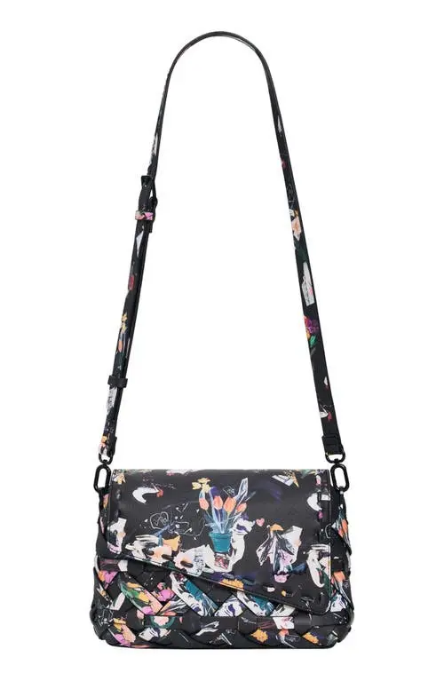 Desigual Floral Pattern Faux Leather Crossbody Bag