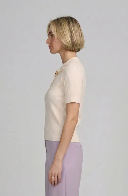 ELLE COLLECTION Fine Gauge Ribbed Henley - Ivory