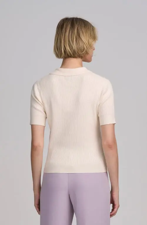 ELLE COLLECTION Fine Gauge Ribbed Henley - Ivory