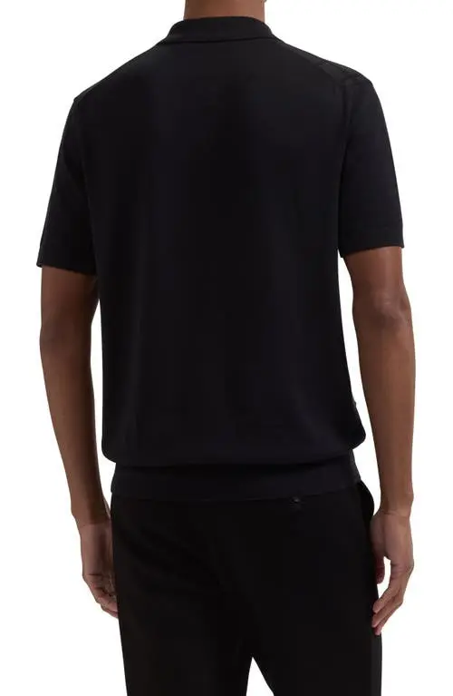Bugatchi Textured Grid Polo Sweater - Black