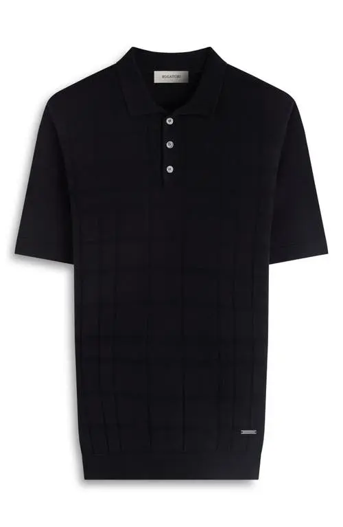 Bugatchi Textured Grid Polo Sweater - Black