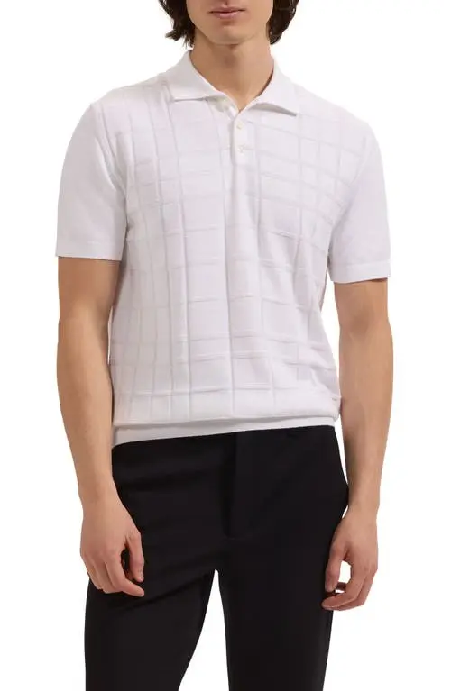 Bugatchi Textured Grid Polo Sweater - White