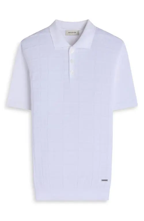 Bugatchi Textured Grid Polo Sweater - White