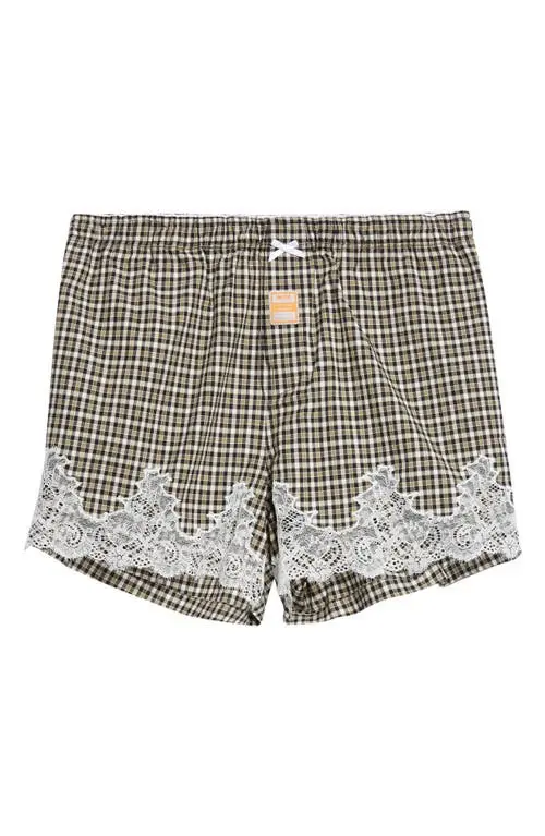 Martine Rose Lace Trim Check Stretch Cotton Boxer Shorts - Black Green