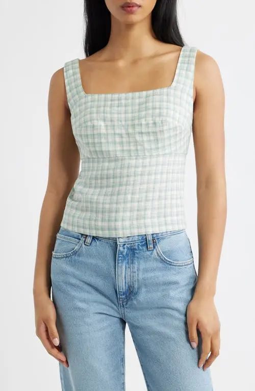 REFORMATION Clarence Check Linen Top - Zephyr Check