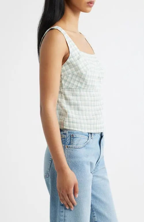 REFORMATION Clarence Check Linen Top - Zephyr Check