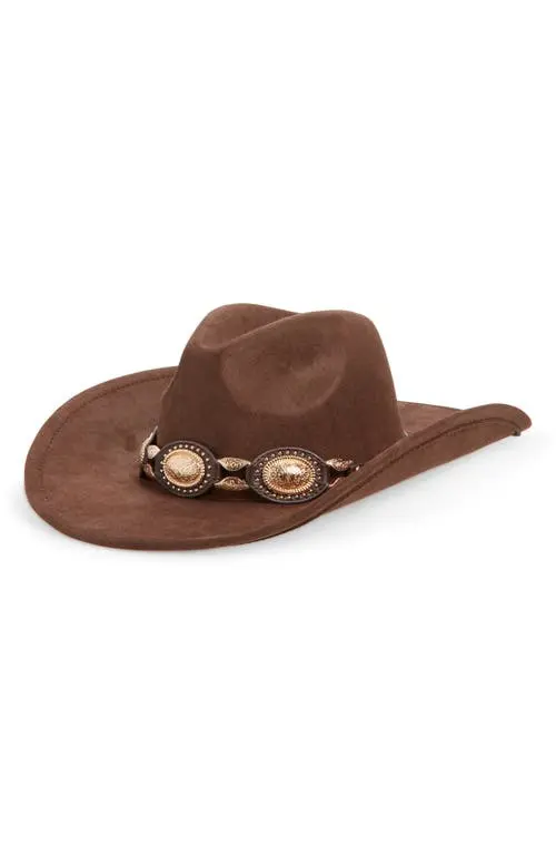 Tasha Cowboy Hat With Concho Leather Band - Chocolate Brown