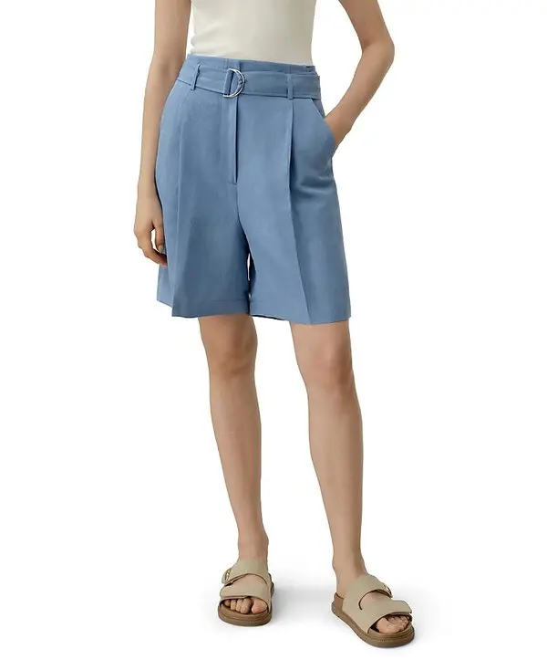 Lilysilk Silk Linen Belted Shorts - Chambray Blue