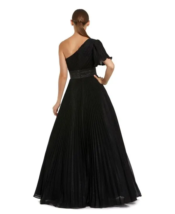 Mac Duggal Pleated Shimmering Georgette One Shoulder Gown