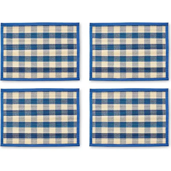 MACKENZIE-CHILDS Woven Check Set Of 4 Straw Placemats - Blue