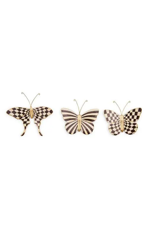 MACKENZIE-CHILDS Set Of 3 Courtly Check & Stripe Butterfly Wall Decor - Black