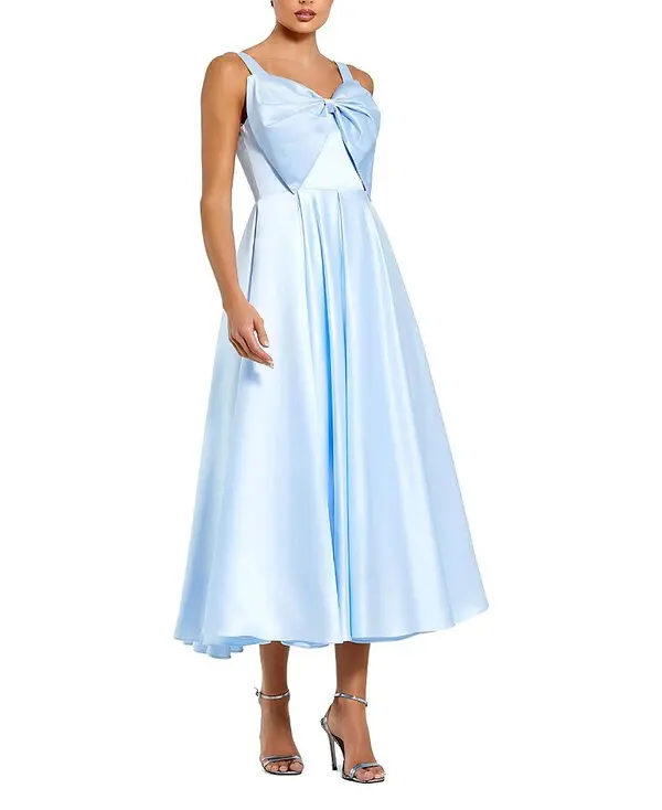 Mac Duggal Sleeveless Satin Midi Dress With Bow - Powder Blue
