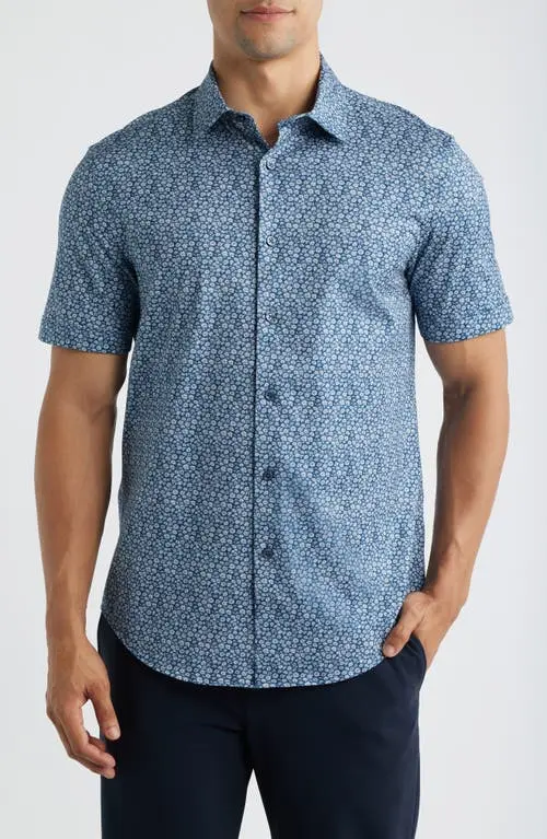 Bugatchi Miles Ooohcotton® Floral Print Short Sleeve Button-up Shirt - Navy
