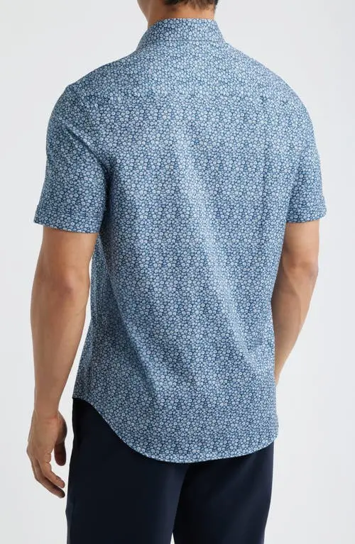 Bugatchi Miles Ooohcotton® Floral Print Short Sleeve Button-up Shirt - Navy