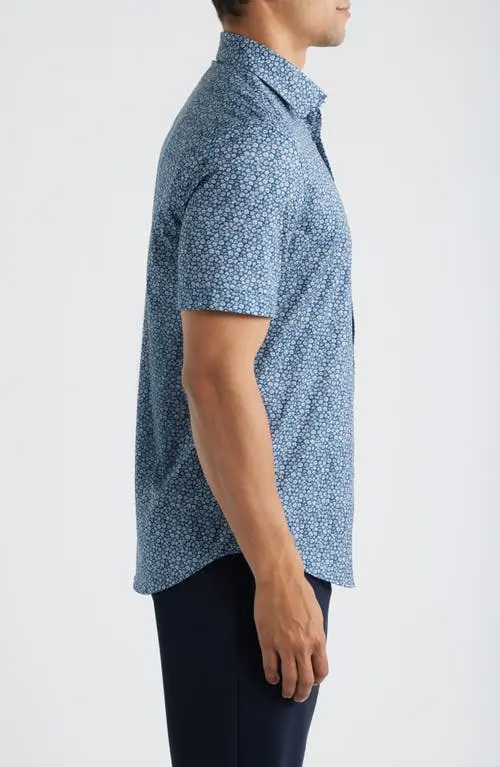 Bugatchi Miles Ooohcotton® Floral Print Short Sleeve Button-up Shirt - Navy