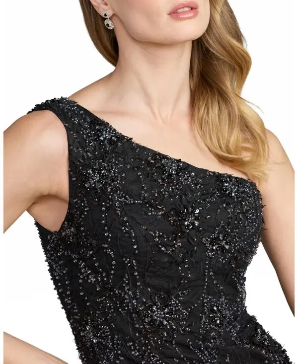Mac Duggal Embellished One Shoulder Feather Gown - Black