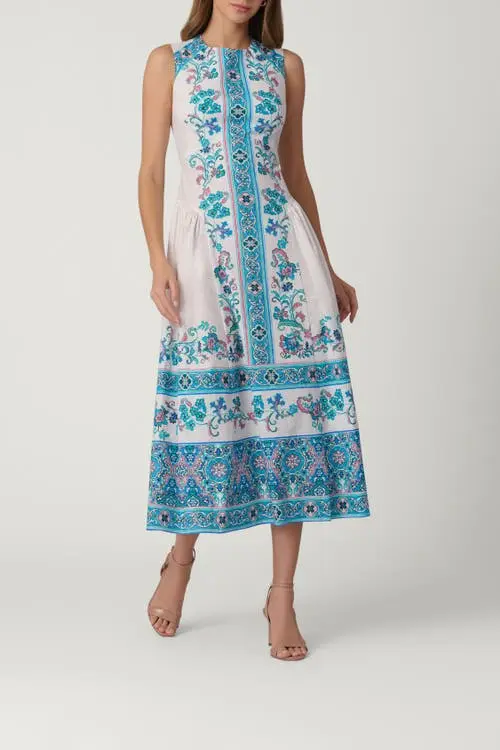 Shoshanna Warwick Tile Print Adele Dress - Sky Blue Multi