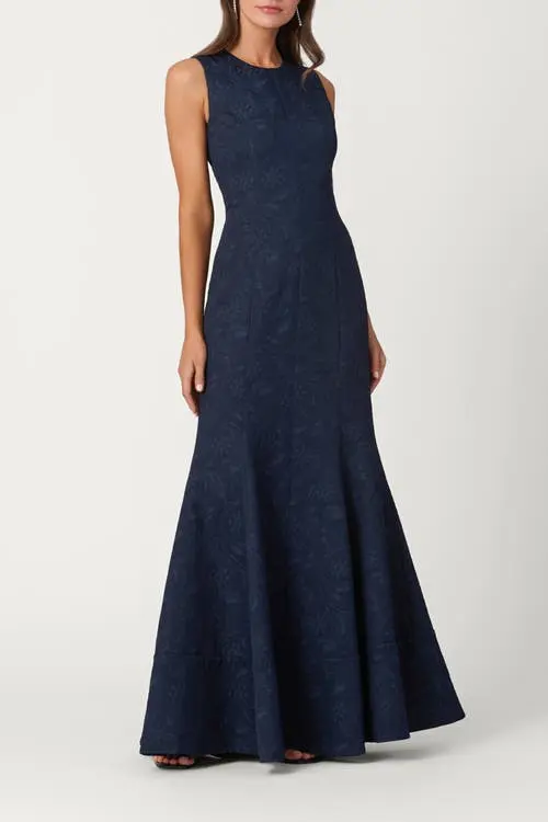 Shoshanna Paisley Jacquard Wilson Gown - Deep Navy