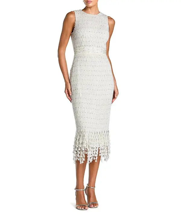 Mac Duggal Pearl-embellished Midi Dress - Ivory