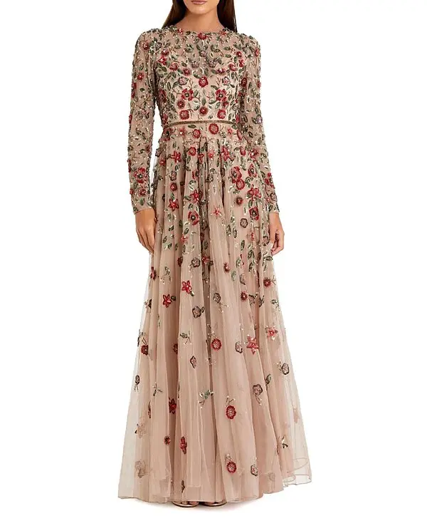 Mac Duggal Embellished High Neck A-line Gown - Antique Rose